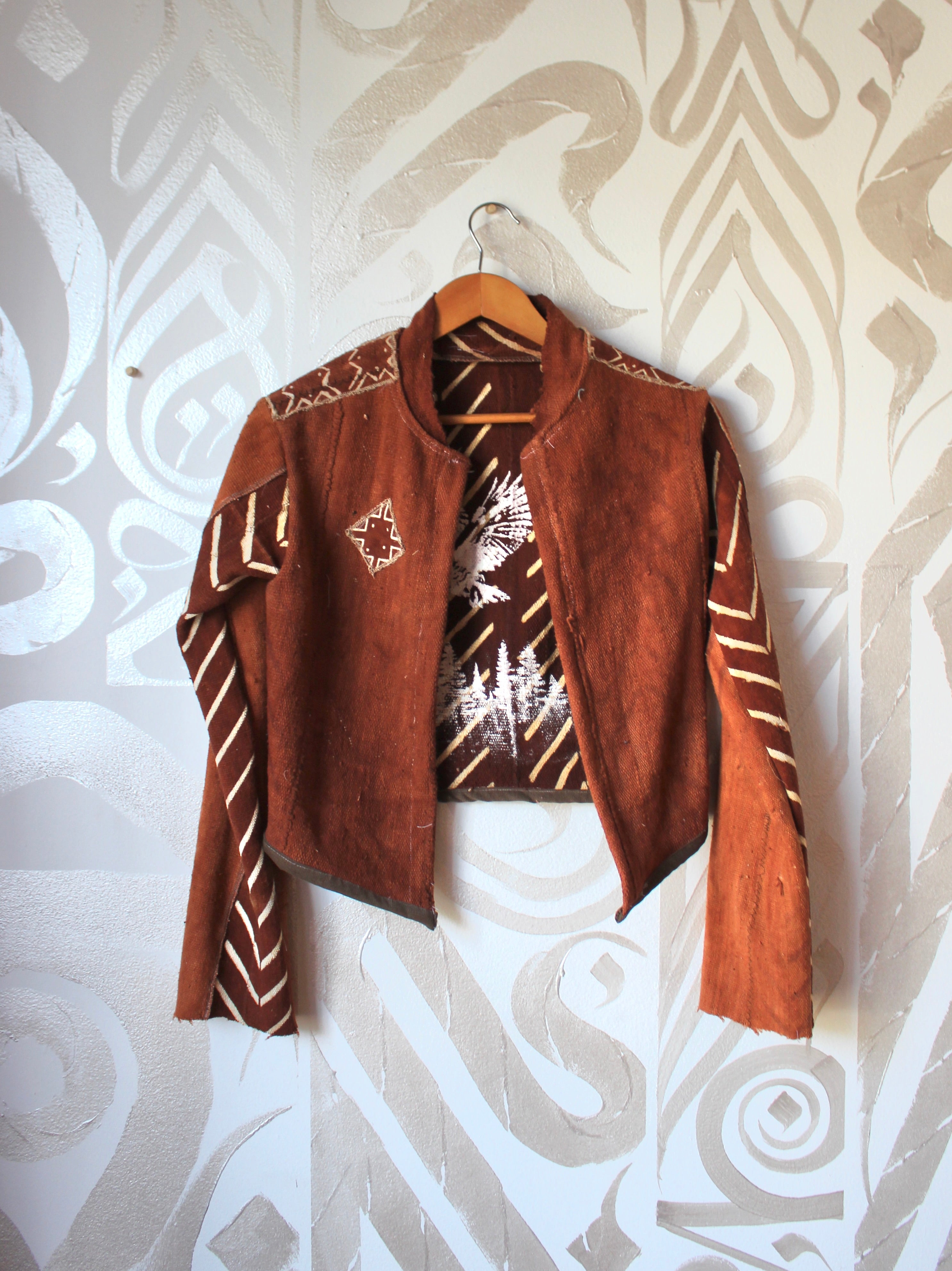 Small/Medium- Mudcloth Cadet Jacket 12- Terracotta Owl Small/Medium- Mudcloth Cadet Jacket 12- Terracotta Owl